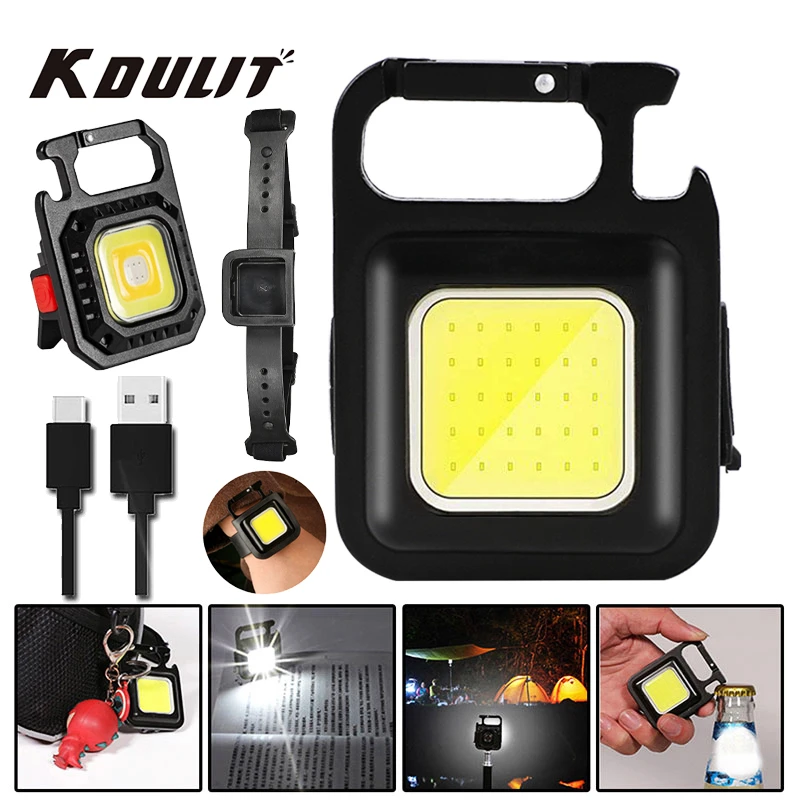 KDULIT 미니 LED 작업 빛 휴대용 포켓 손전등 USB 충전식 키 라이트 랜턴 캠핑 외부 하이킹 COB 랜턴 ...