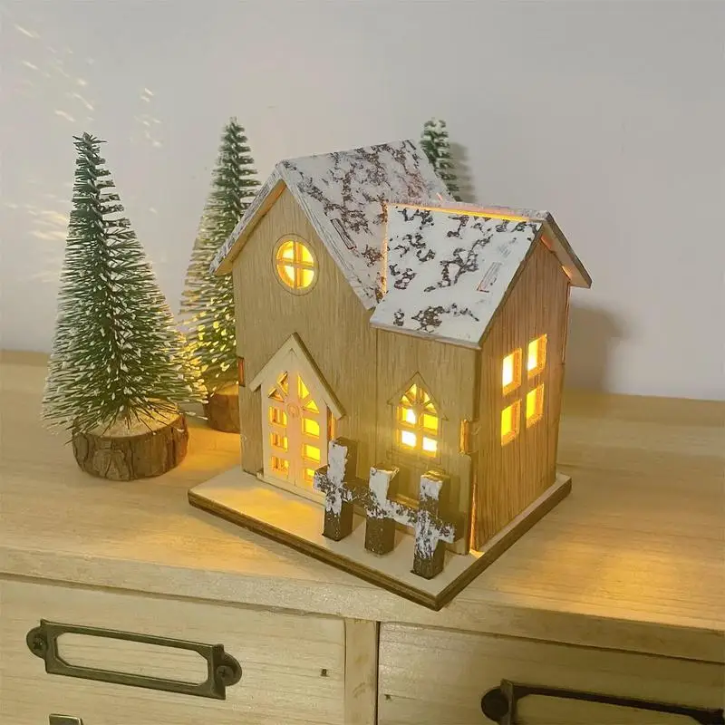 Wooden-House-with-Led-Light-Glowing-cabin-in-the-snow-small-house ...