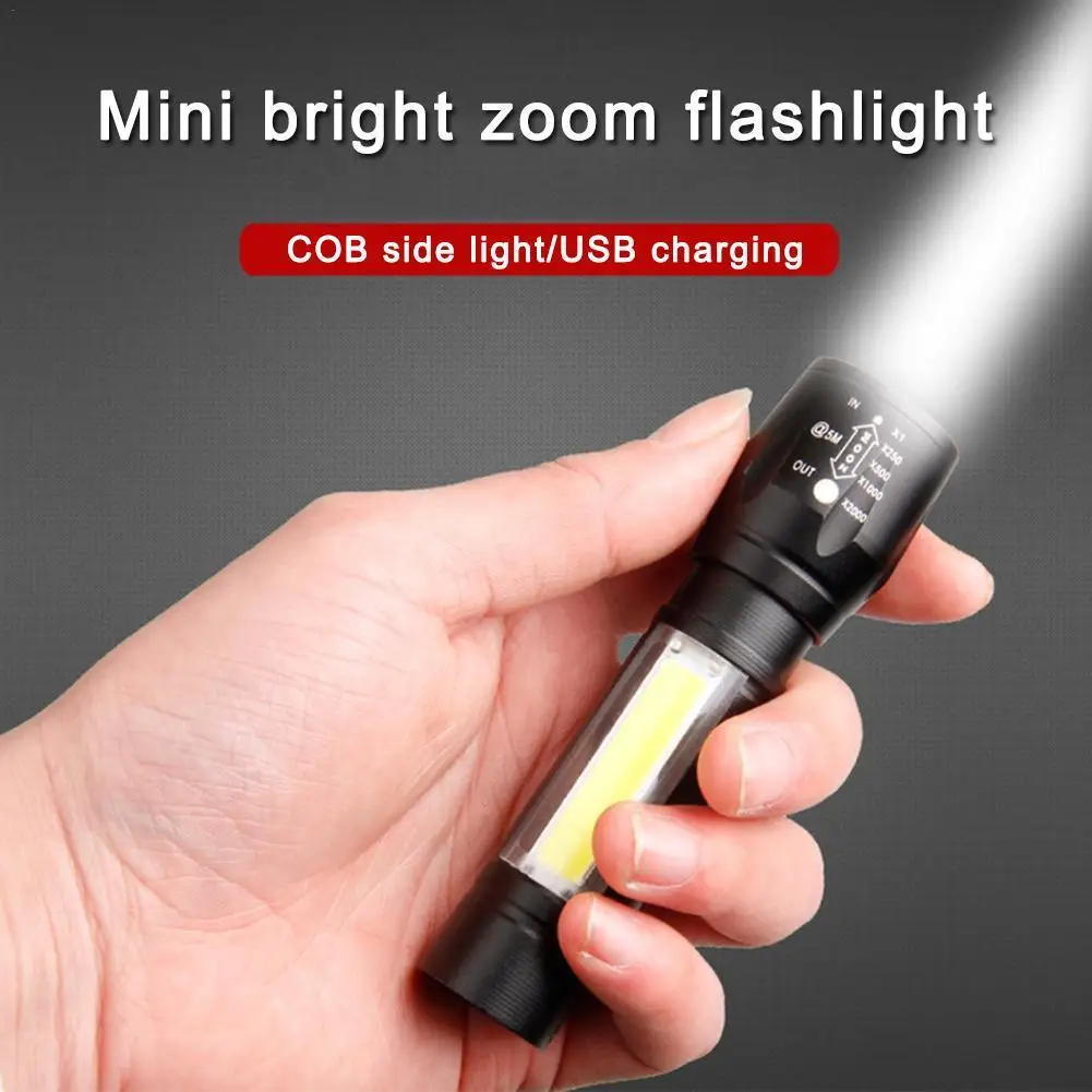 1 Pcs Small Flashlight With Side Light COB Strong Light Telescopic Zoom ...