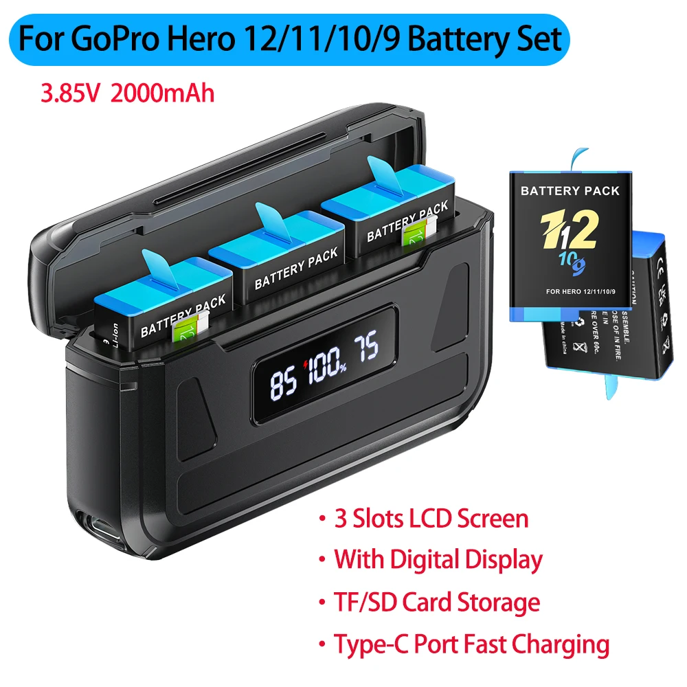 Usb Battery Pack 2 Pack Battery With 3-Channel Charger For Gopro Hero ...
