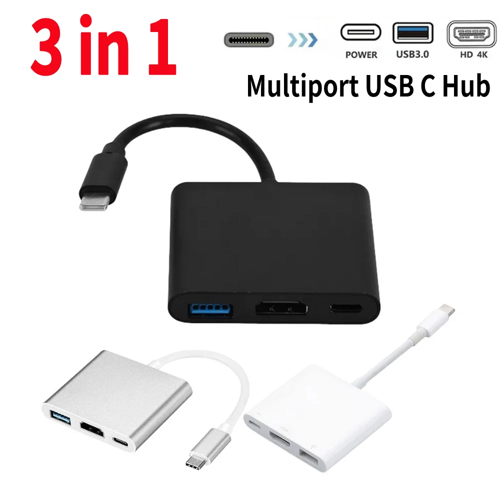 Hub-USB-C-3-en-1-con-4K-adaptador-multipuerto-tipo-C-compatible-con ...