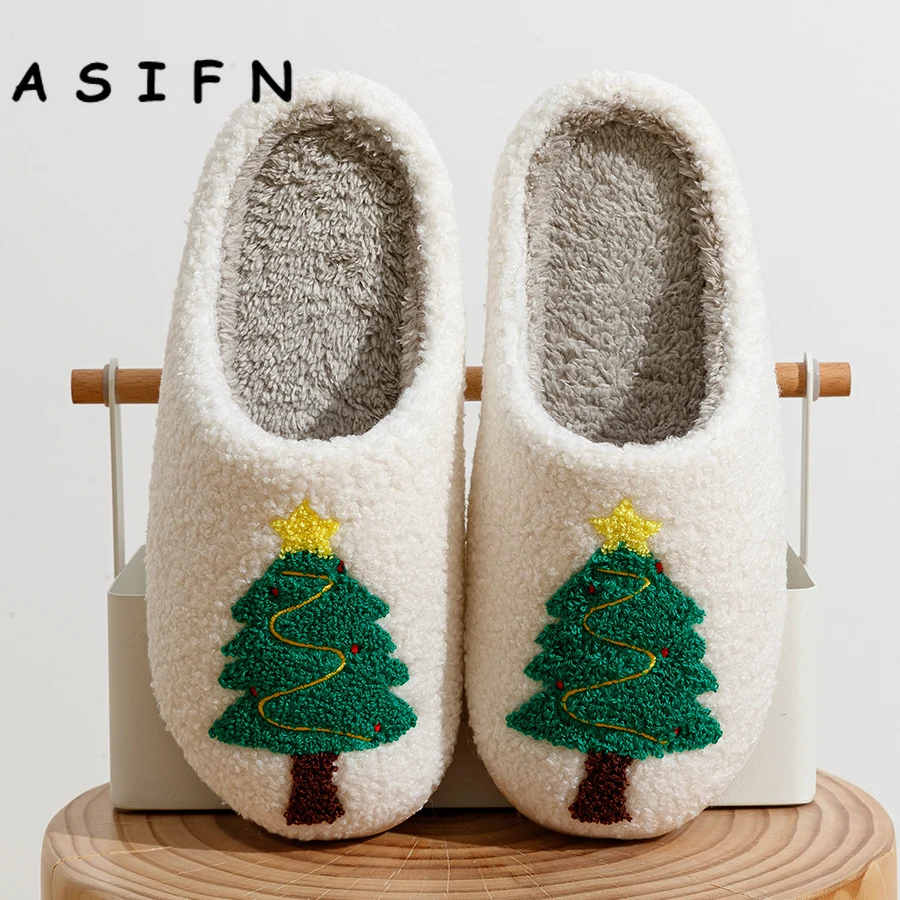 Holiday-Party-Christmas-Tree-Slippers-Soft-Sole-Fur-Houseshoes-Women ...