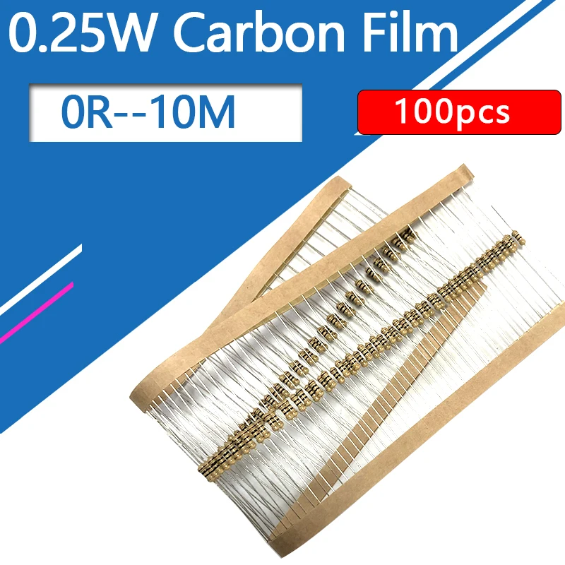 100pcs-1-4W-Carbon-Film-Resistor-Four-Color-Circle-0R-1R-10R-100R-1K ...