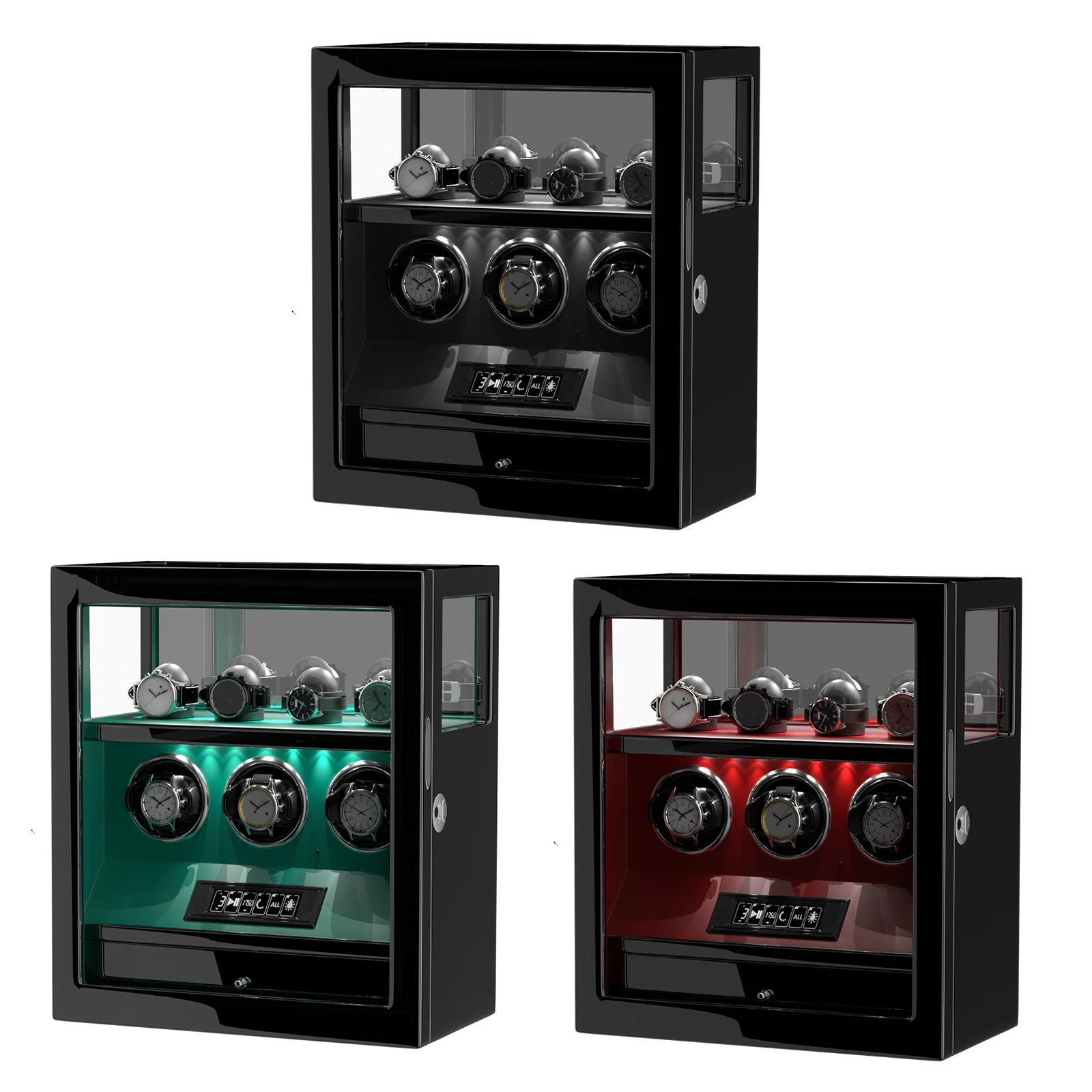 Automatic Watch Winder 3 Slots with Fingerprint Unlock Display Jewelry ...
