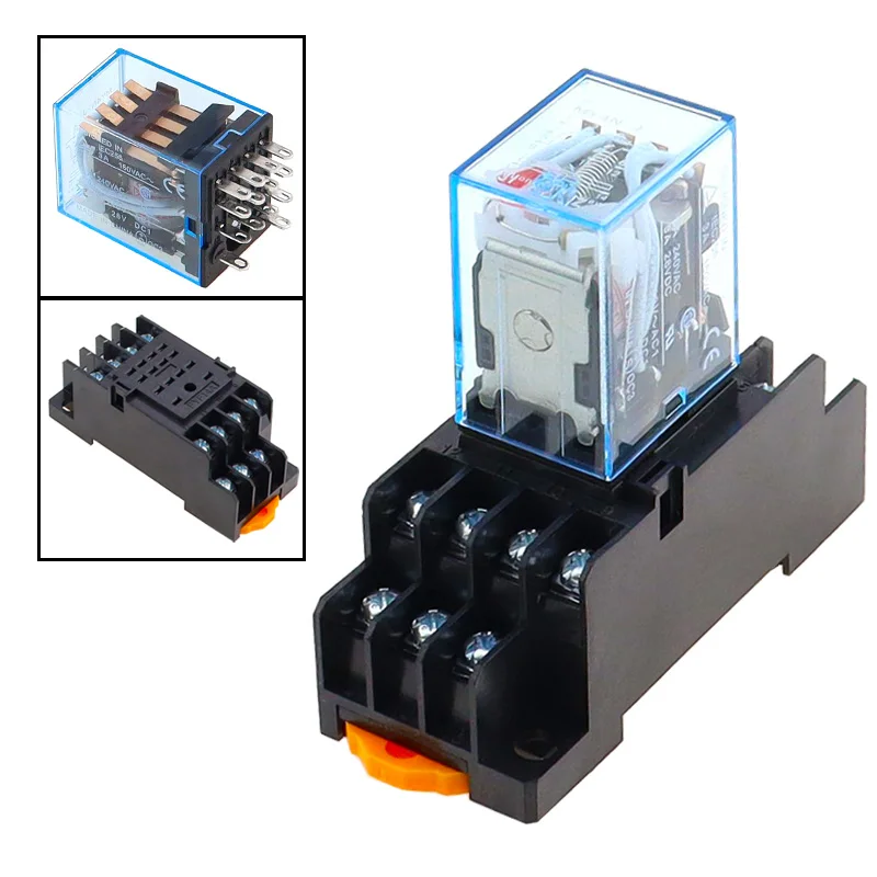 1 set MY4NJ small Electromagnetic Power Relay AC/DC 12V 24V 36V 48V 110V 220V 380V 4NO 4NC DIN ...