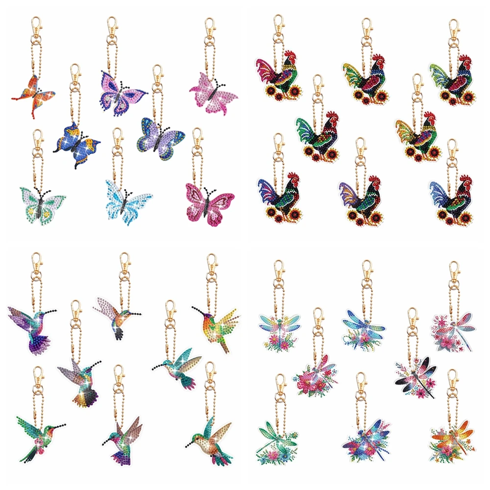 8pcs/set DIY Dragonfly Diamond Art Keychains for Adutls Diamond Art ...
