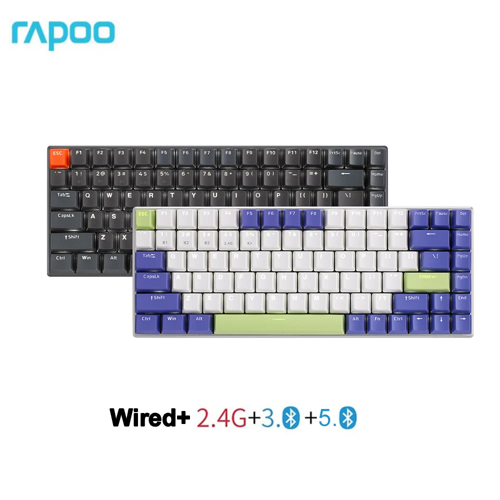 Original Rapoo V700-8a Tri-mode Wired Wireless Mechanical Keyboard 84 Key Bluetooth Office Game ...