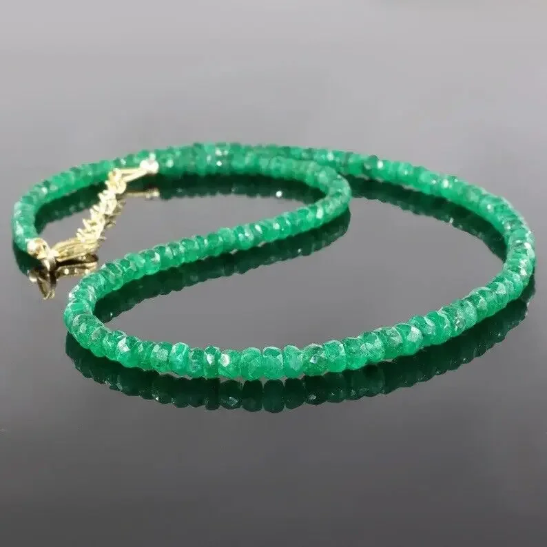Natural beryl Emerald Beaded Necklace - AAA+ Quality 4-5mm Round ...