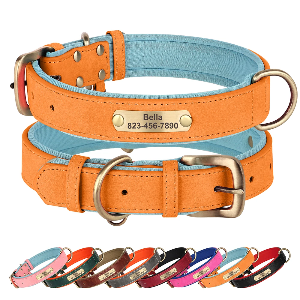 Personalized Dog Collar PU Leather Dog ID Collars Free Engraved ...