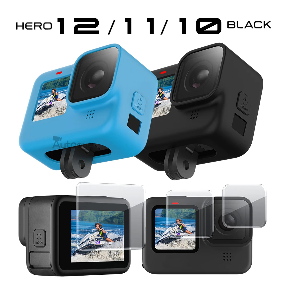Protective-Silicone-Case-for-GoPro-Hero-12-11-10-9-Black-Tempered-Glass ...
