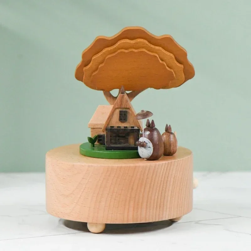 Cartoon Rotating Music Box Wooden Crafts Hand Wind-up Home Decor ...