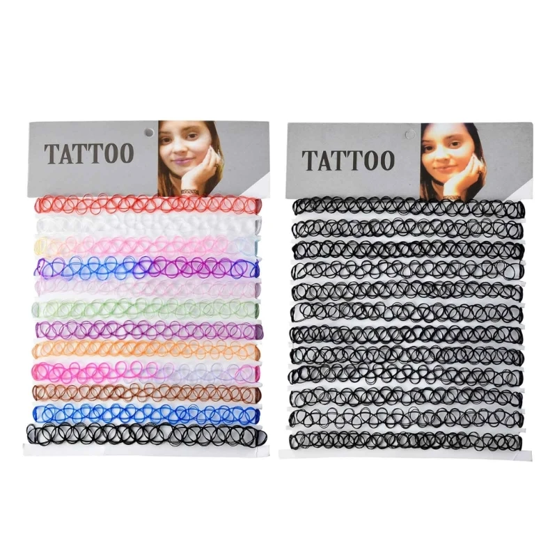 12-Pieces-Vintage-Hippy-Stretch-Tattoo-Choker-Necklaces-Elastic-Chocker ...