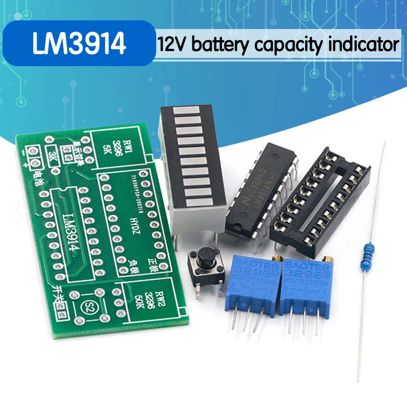 LM3914 10 Segment 3.7V Lithium 12V Battery Capacity Indicator Module ...