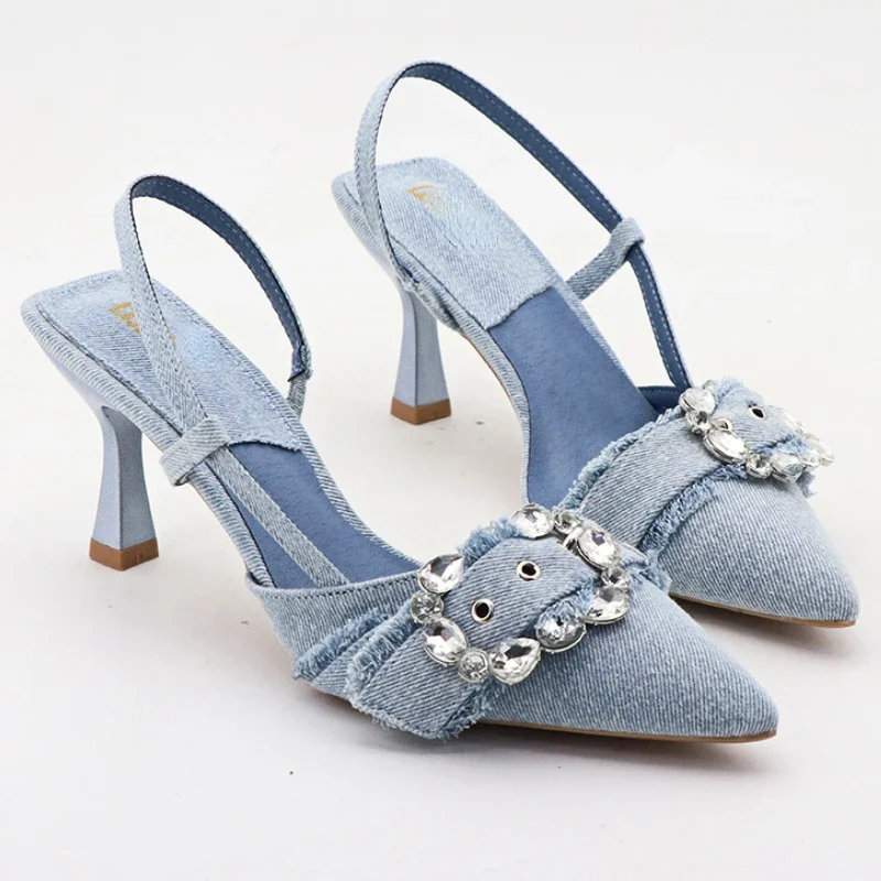 Denim-Rhinestone-Blue-High-Heels-Sandals-Designer-Summer-Office-Women ...