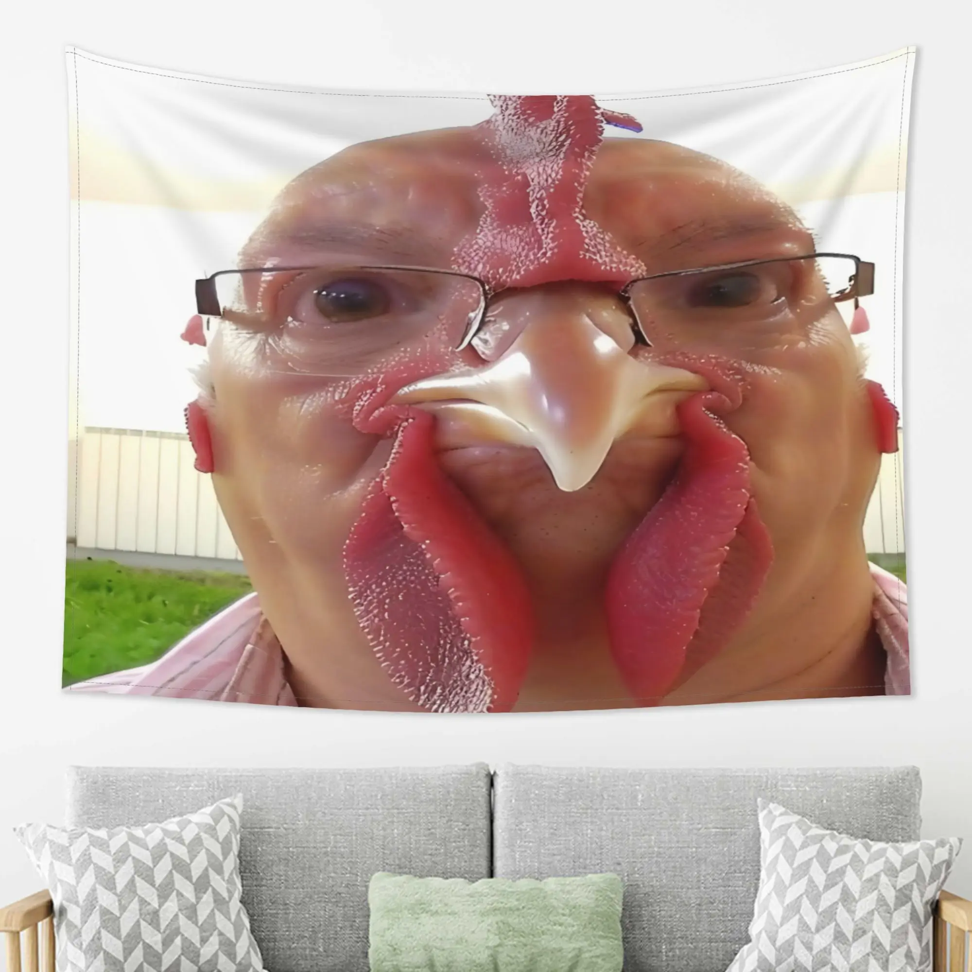 VIKAMA Strange Chicken Head Man Tapestry Vintage Glasses Red Cheeks ...