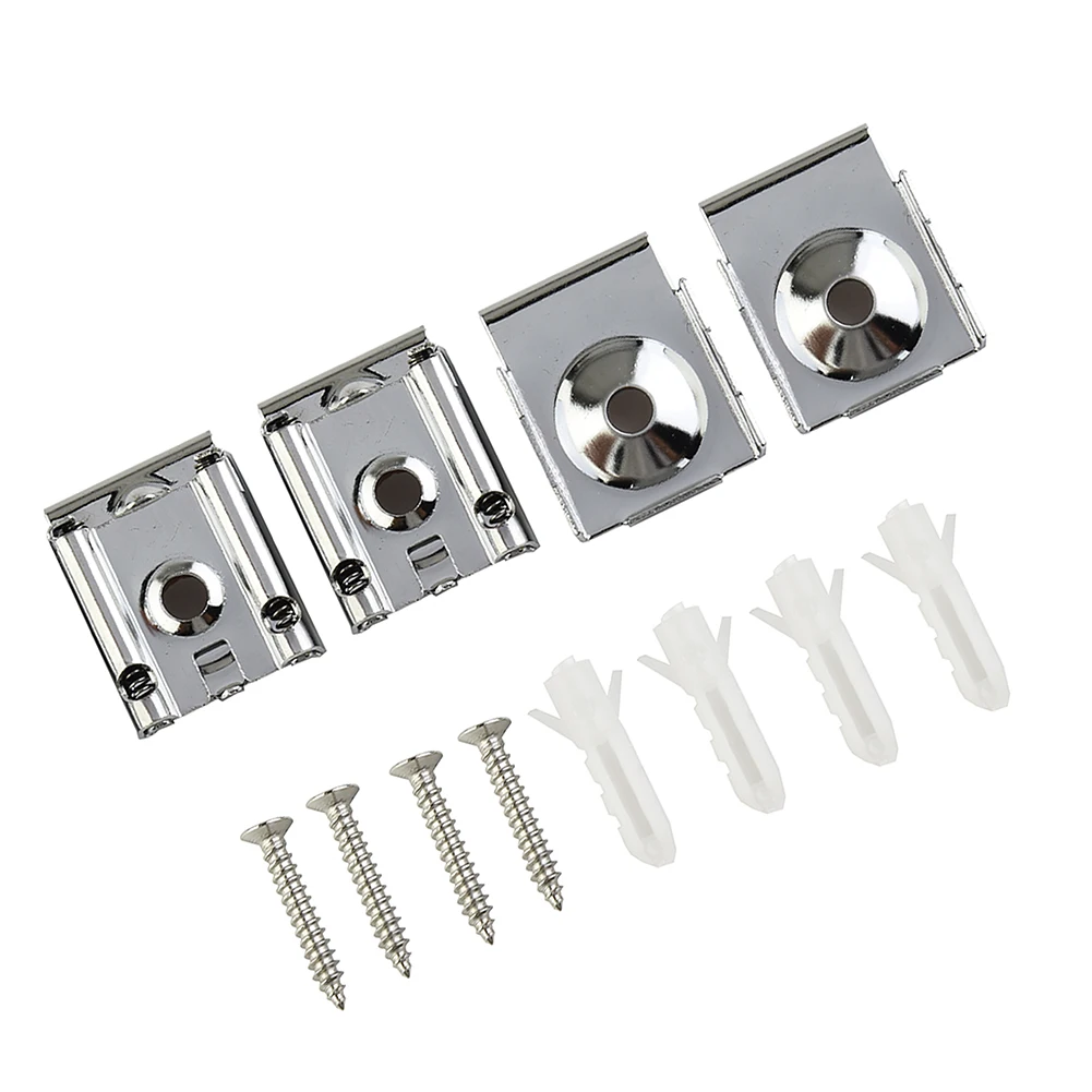 4pcs Chrome Mirror Wall Hanging Fixing Kit Frameless Clips Mounting ...