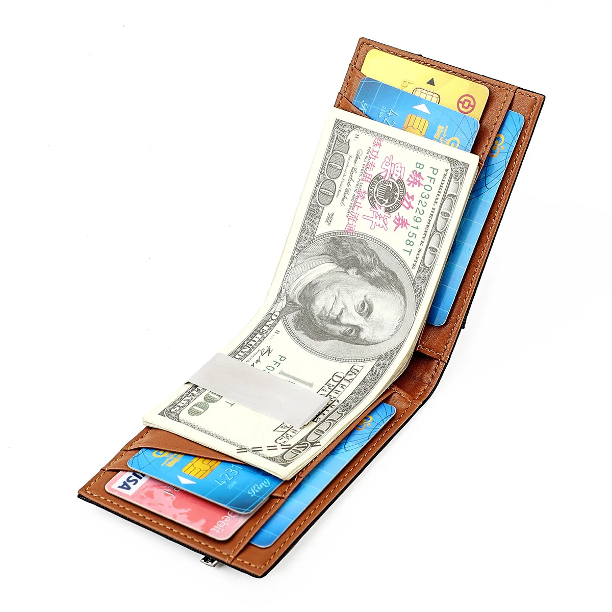 Men Money Clip RFID Bifold Wallet Thin Card Holder with Wide Metal ...