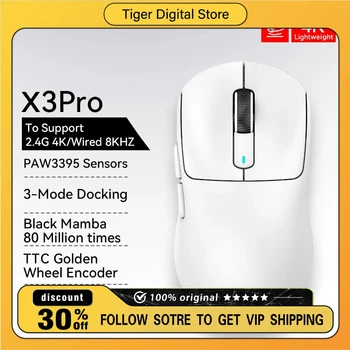 ATTACK SHARK-ratón inalámbrico X3 PRO PAW3395, dispositivo con tres ...