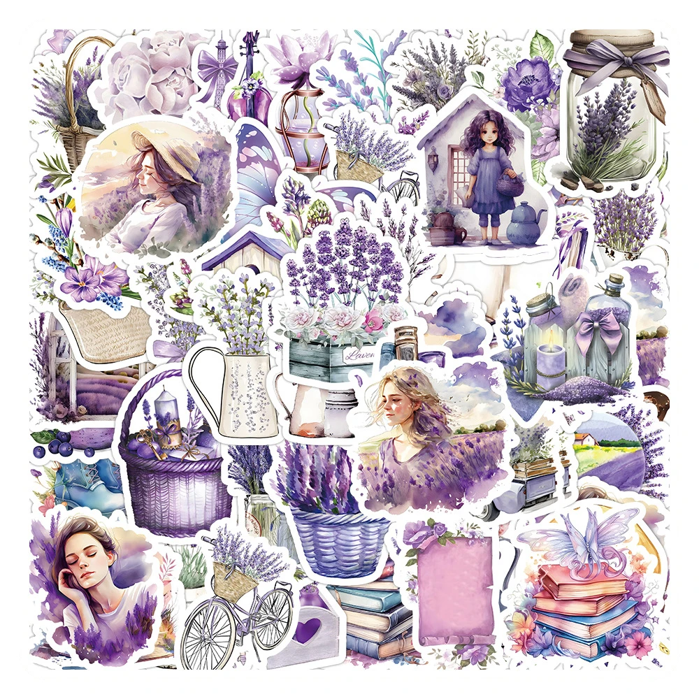 10-30-60pcs-Cute-Cartoon-Lavender-Flower-Graffiti-Stickers-Decals ...