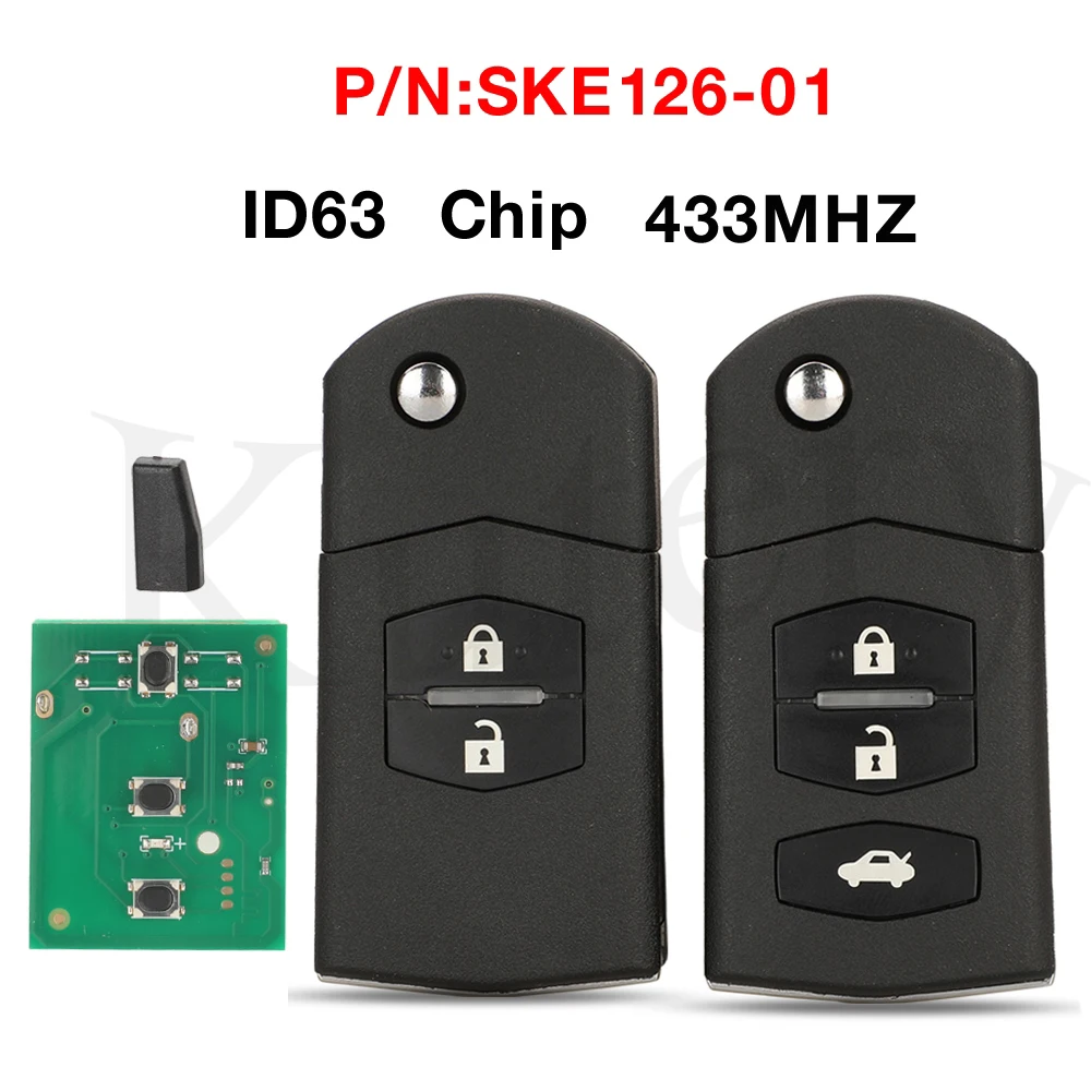 jingyuqin 433MHZ ID63 Chip SKE126-01 Flip Car Remote Key For MAZDA 2 M2 ...