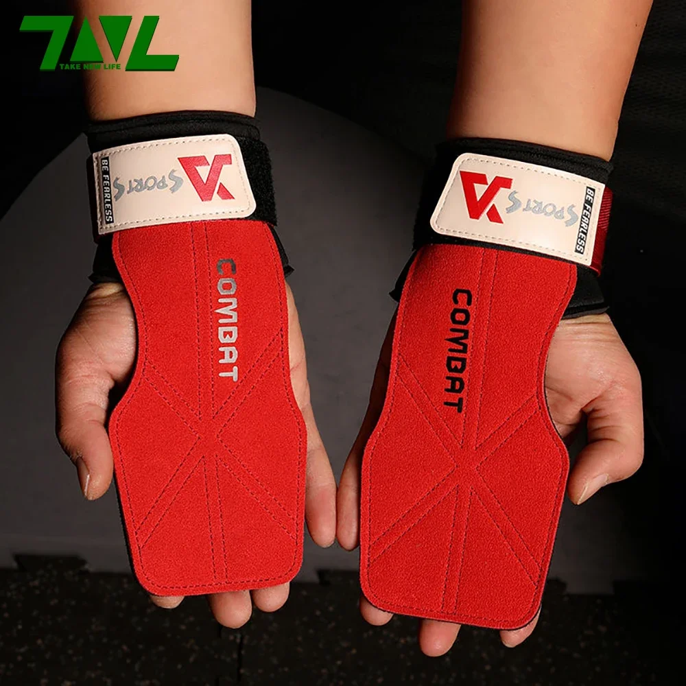 Cowhide Power-Assisted Straps Grips Fitness Gloves Anti-Skid Pads for ...