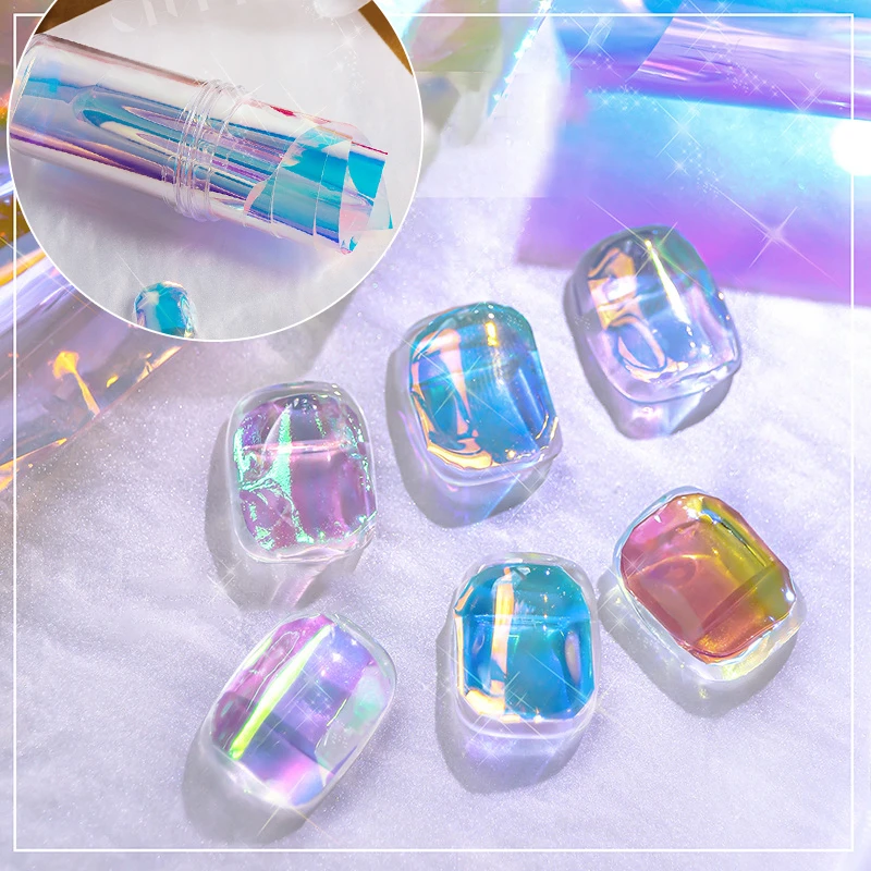 Nail Art Aurora Ice Cube Cellophane Glass Foil Film Sticker Colorful ...