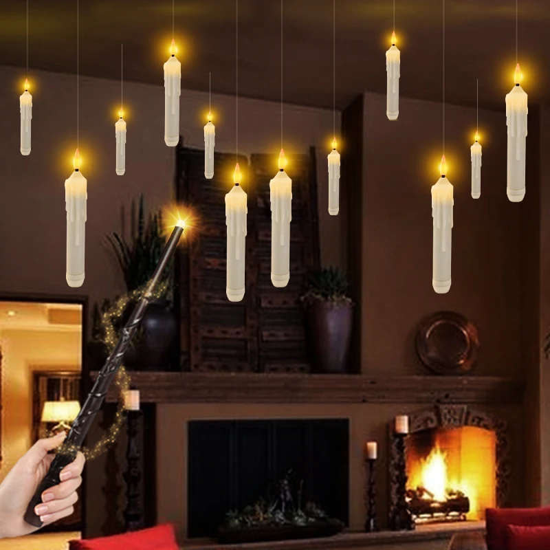 LED Flameless Floating Candle With Wand Magic Remote Control Flickerin ...