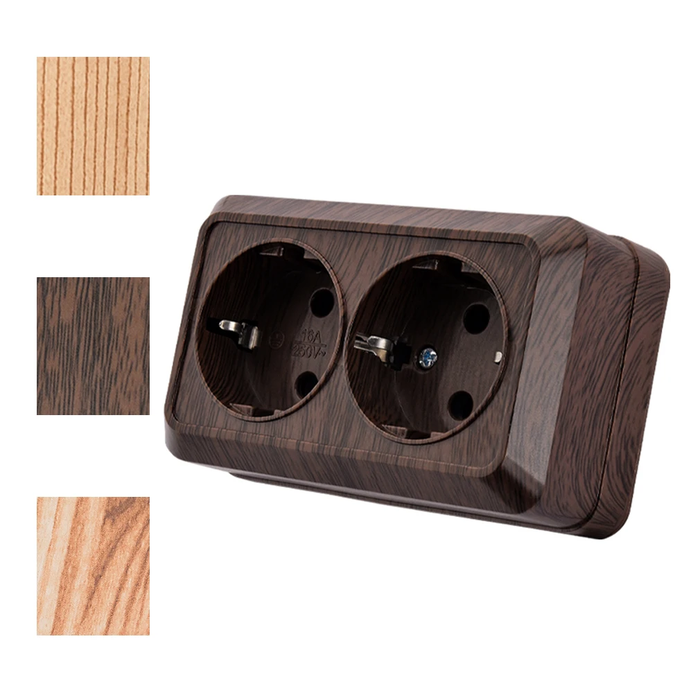 Wood With Ground Classic Electrical Outlets Wall Surface EU Standard ...