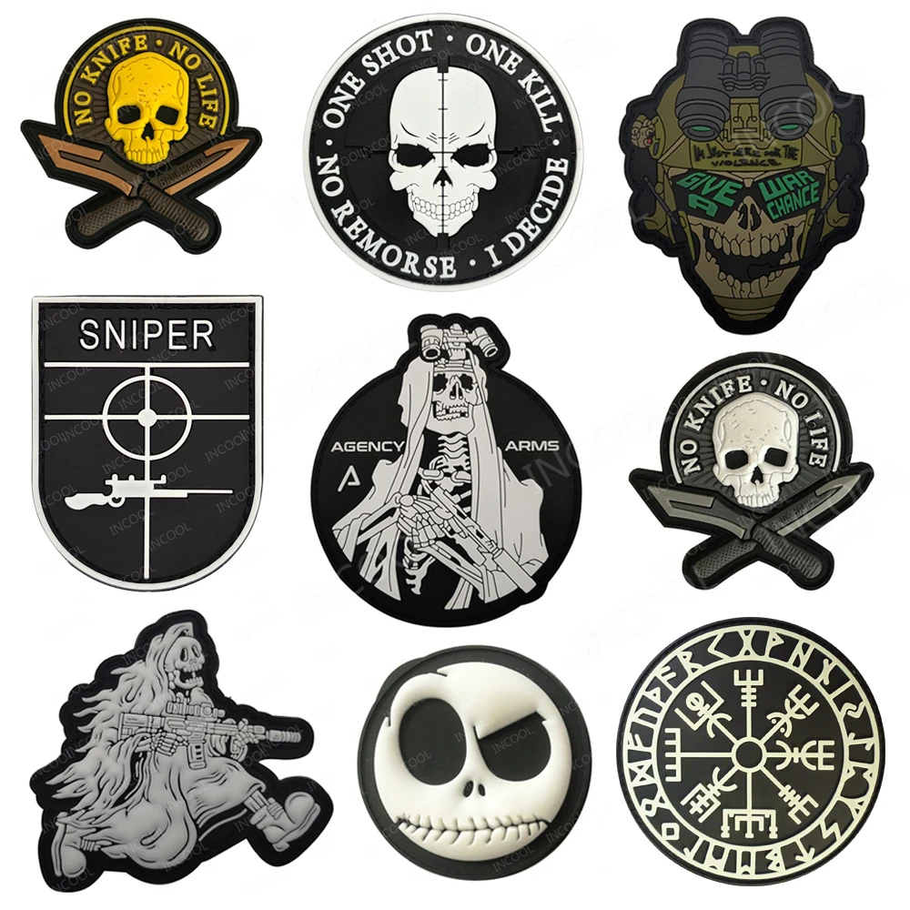 PVC-Rubber-Tactical-Soldier-Emblem-Badges-Glow-in-Dark-Skull-Sniper ...