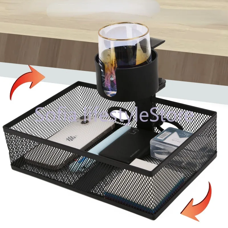 360-Rotating-Under-Desk-Drawer-Box-Metal-Storage-Basket-with-Cable-Hole ...