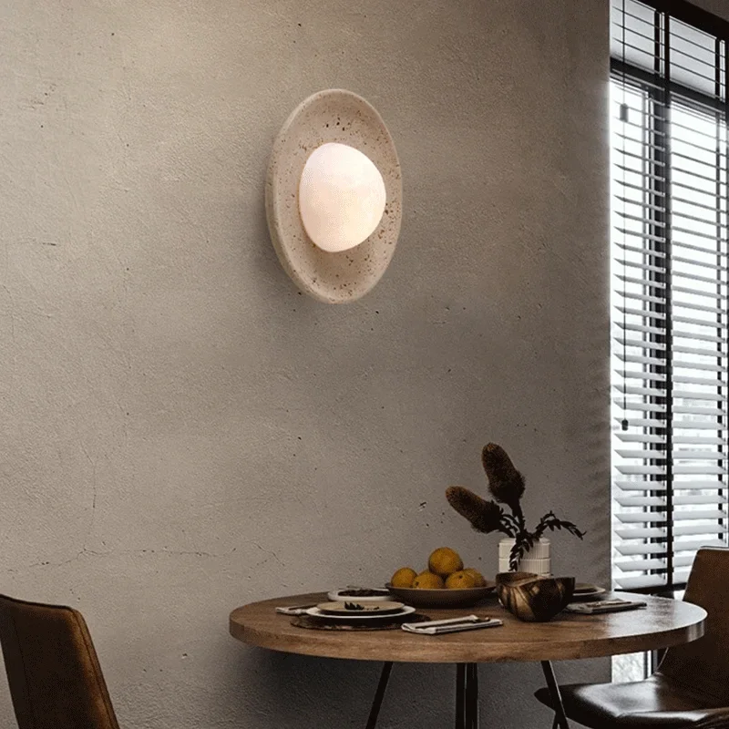 2025 Vintage Round Shape Natural Stone Art Decoration Wall Lamp ...