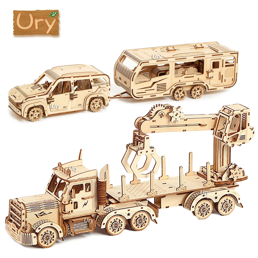 Ury-3d-Houten-Puzzel-Beweegbare-Retro-Dubbeldekker-Kraan-Bulldozer ...