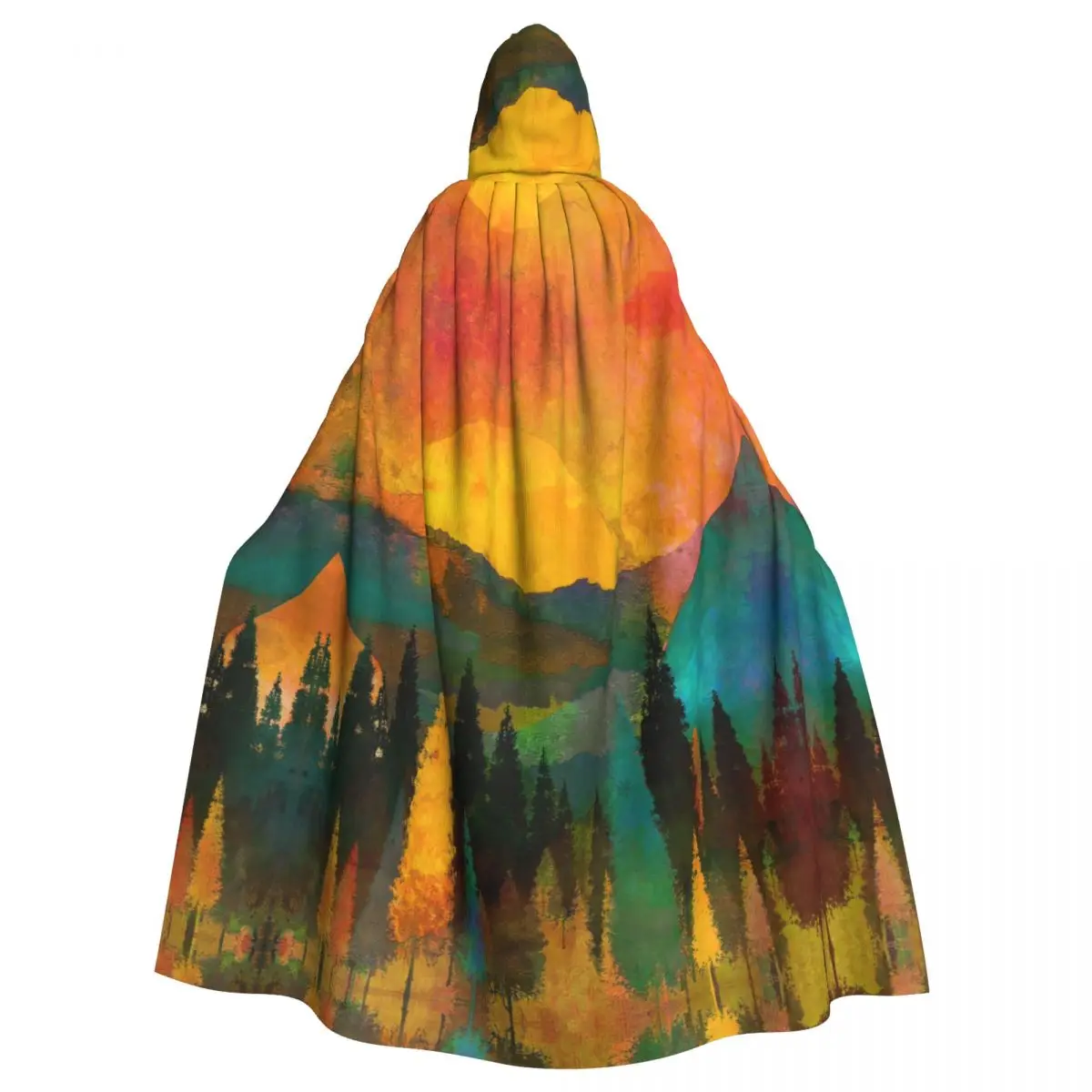 Long Cape Cloak Sunset Forest Tree Painting Hooded Cloak Coat Autumn ...
