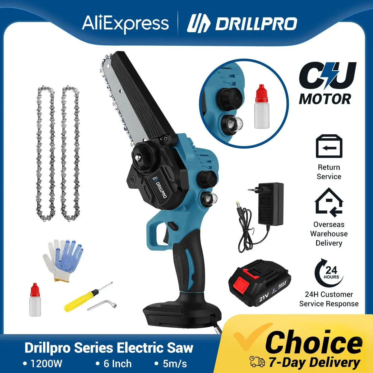 Drillpro-6-Inch-Chain-Saw-Cordless-Electric-Saw-Handheld-Garden-Logging ...