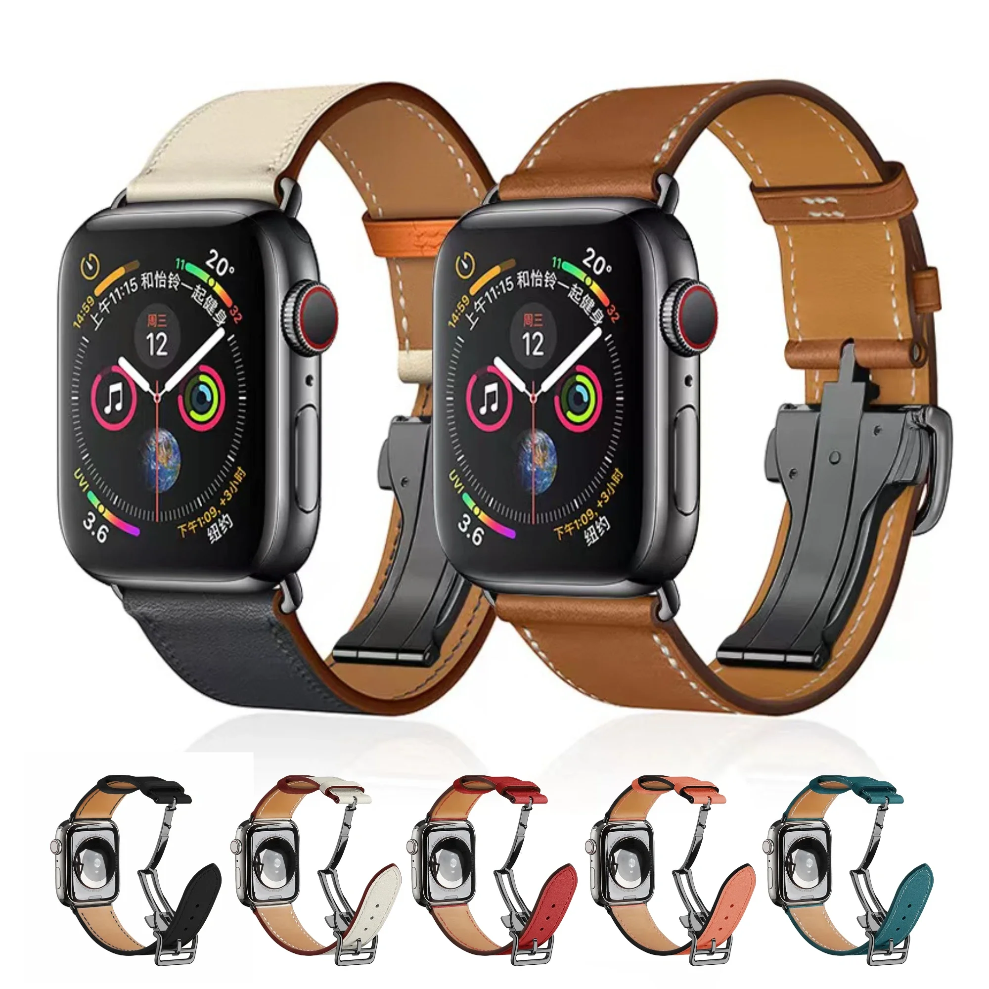 Genuine Leather Strap For Apple Watch Band 45mm 44mm 42mm 46mm 41mm ...