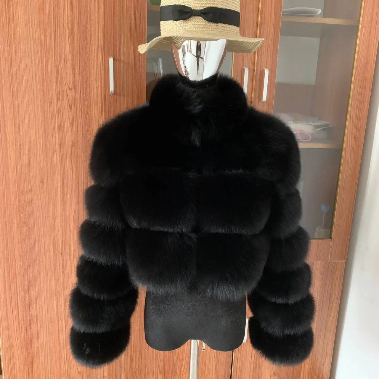 Women's real fox fur short coat with stand-up collar winter woman ...