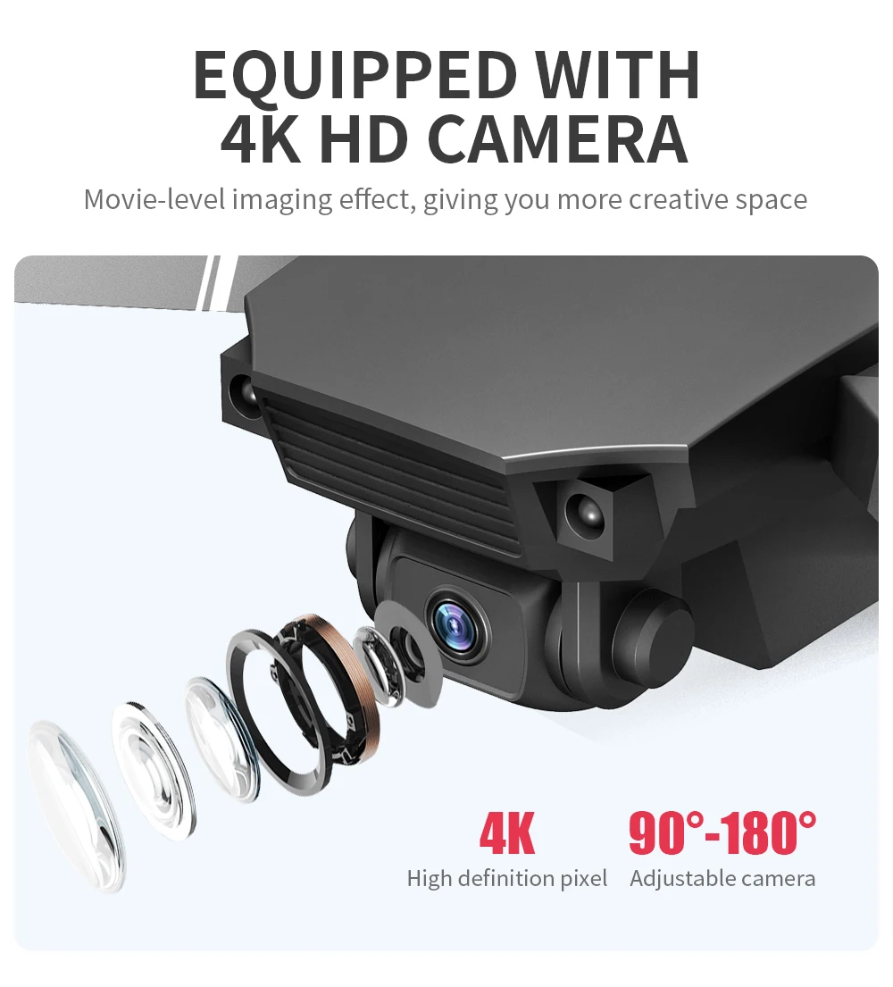 Noir Dual4K Pro - Mini Drone professionnel RC 4K avec double caméra HDG, Avec une touche de ...