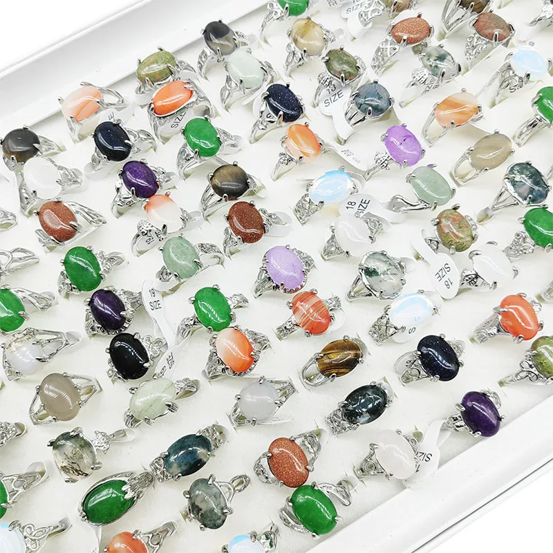 50pcs/lot wholesale newest mix style natural stone finger rings for ...