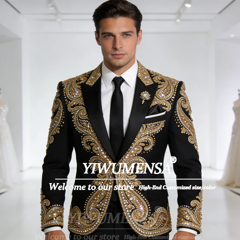 Sparkling Beaded Crystals Suit Men For Wedding Single Breasted Prom ...