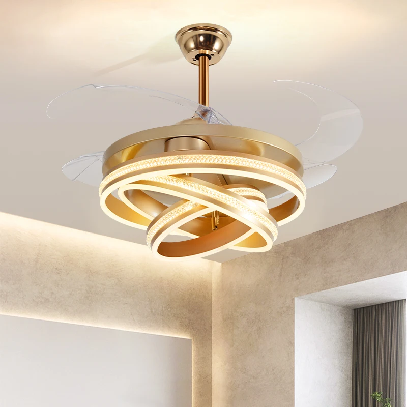 Luxury Ceiling Fan Light Bedroom Invisible Fan Light 6-speed Timer ...