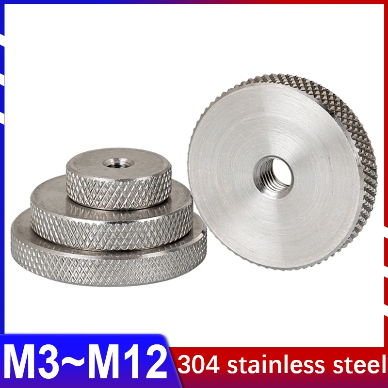 GB807 304 Stainless Steel Flat Knurled Nut Thin Hand Screwed Nut ...