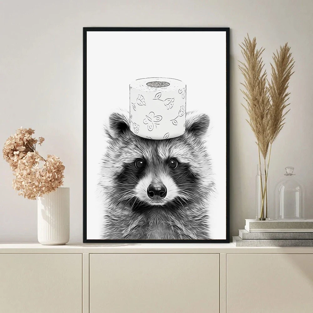 Animal-Bathroom-Poster-Prints-Cute-Picture-for-Raccoon-Toilet-Paper ...