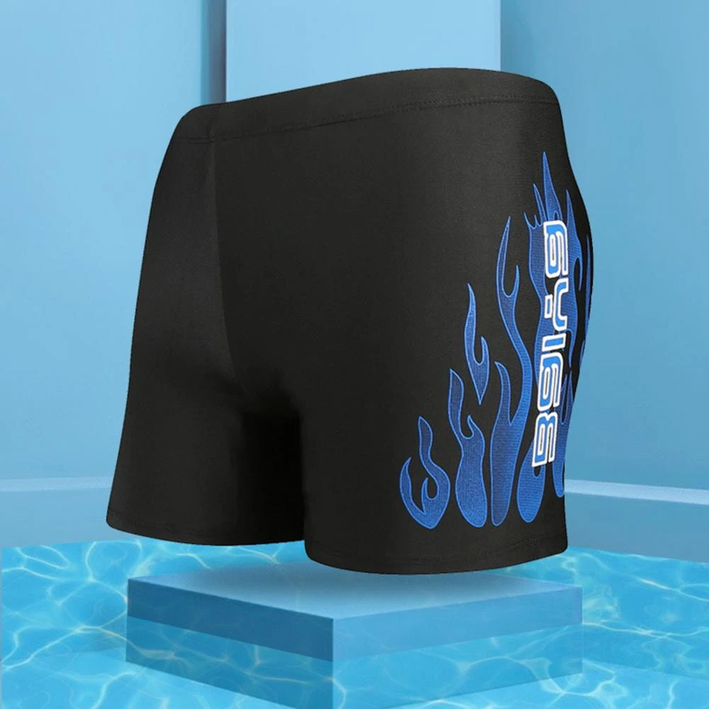 Mid Waist Stretchy Flame Print Bathing Short Pants For Water Activity ...