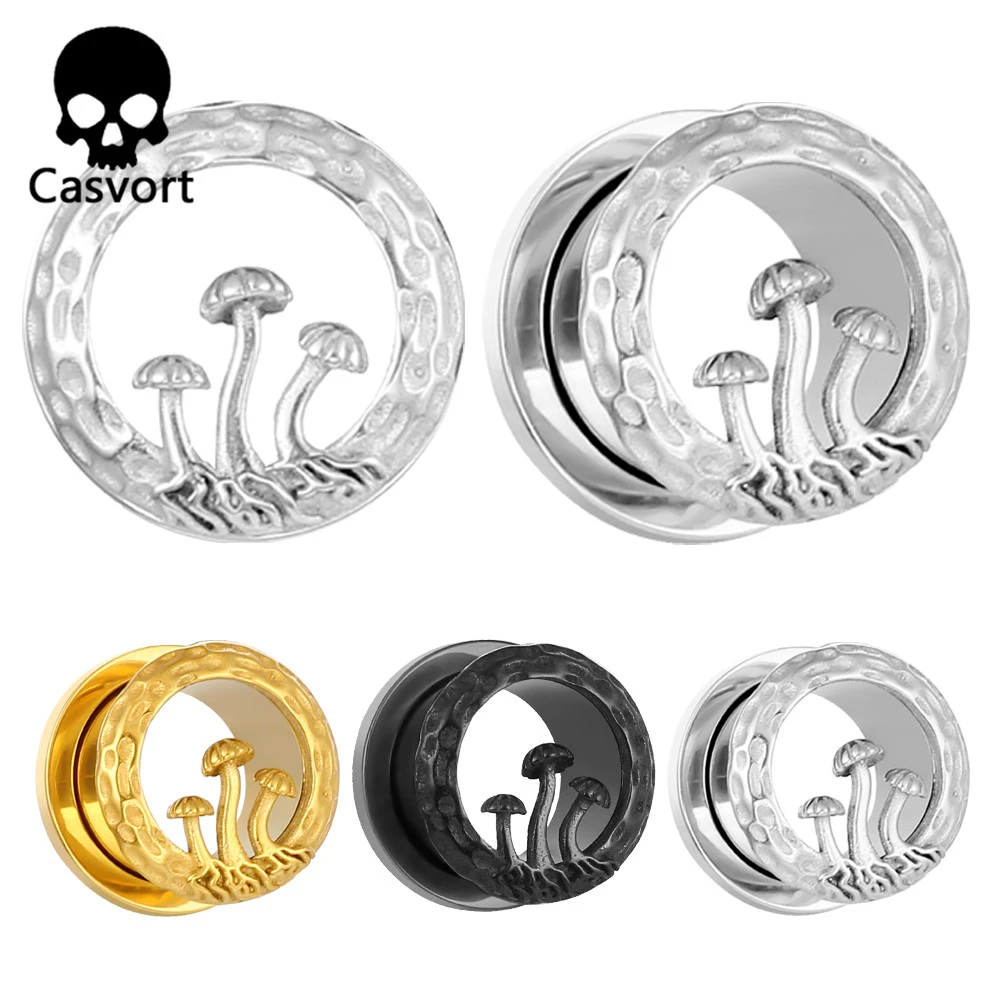 Casvort 2PCS Stainless Steel New Magic Mushroom Ear Tunnels Plugs Ear ...