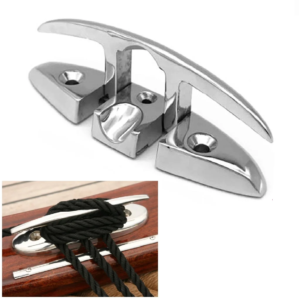 Stainless Steel Boat Deck Foldable Cleat 5-inch Detachable Pre-drilled ...