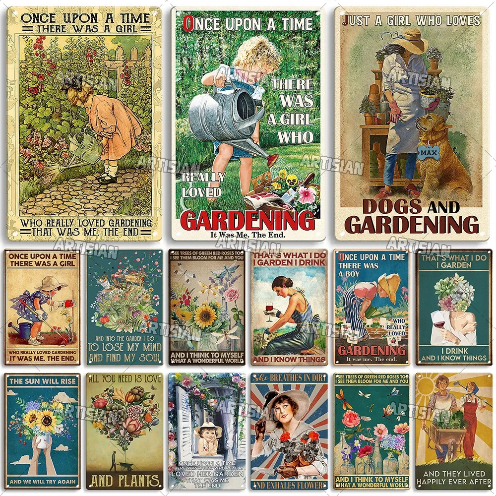 Artisian-Garden-Metal-Poster-Plant-Tin-Sign-Girl-Decorative-Plaque-Wall ...