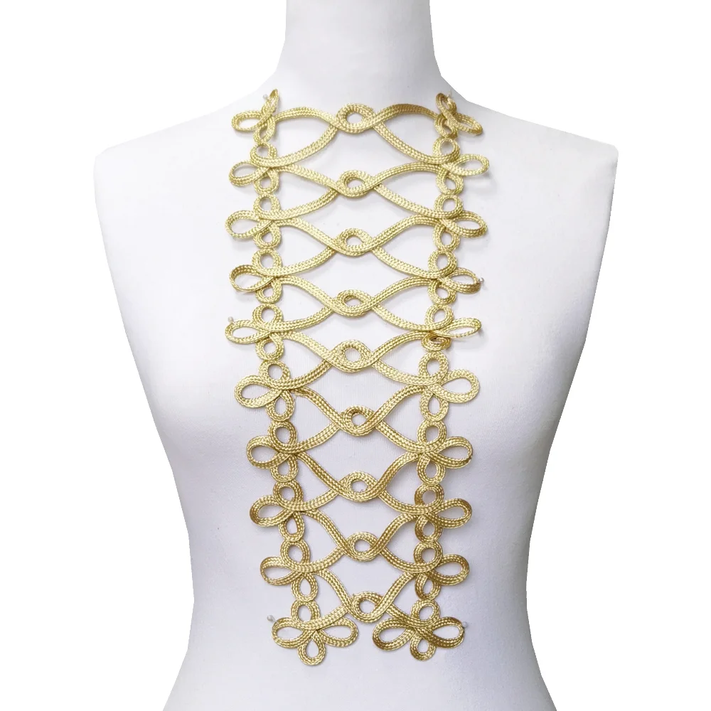 Handmade-Golden-Applique-Patches-Clothing-Gold-Neck-Patch-Uniform-Knot ...