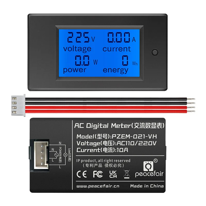 Peacefair-PZEM-021-VH-Single-Phase-Voltammeter-Digital-Wattmeter-Power ...