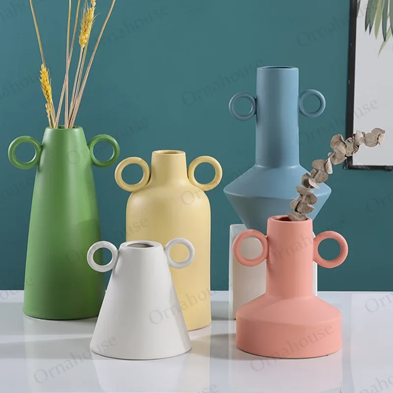 Nordic Simple Creative Vase Light Luxury Ins Morandi Double Ear Ceramic ...