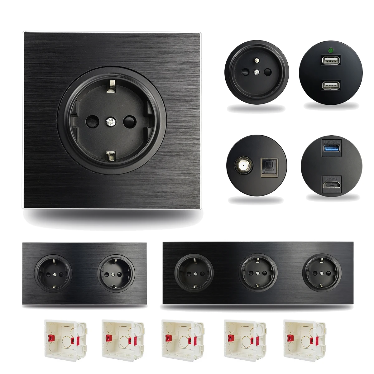 Black-Aluminum-EU-French-Plug-Wall-Socket-Electrical-Outlet-Korea ...